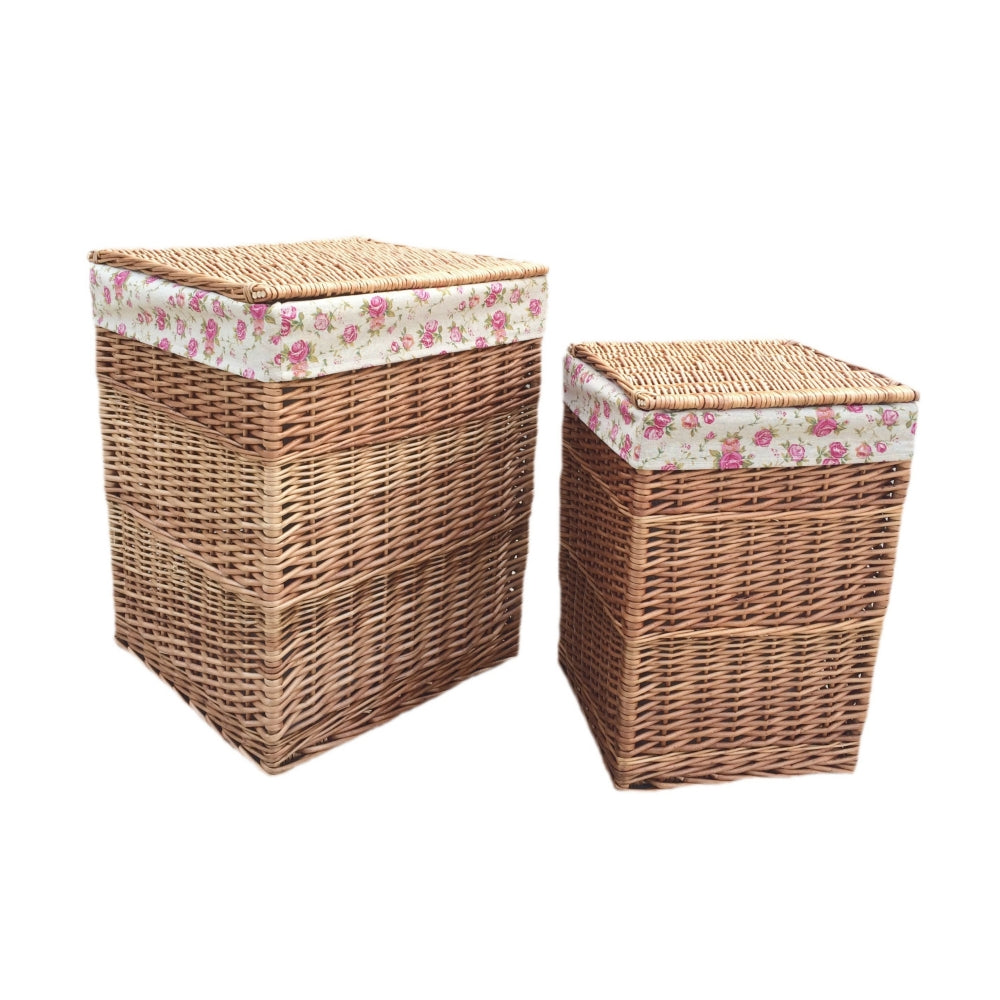 Garden Rose Lining Light Steamed Square Laundry Wicker Basket | The ...