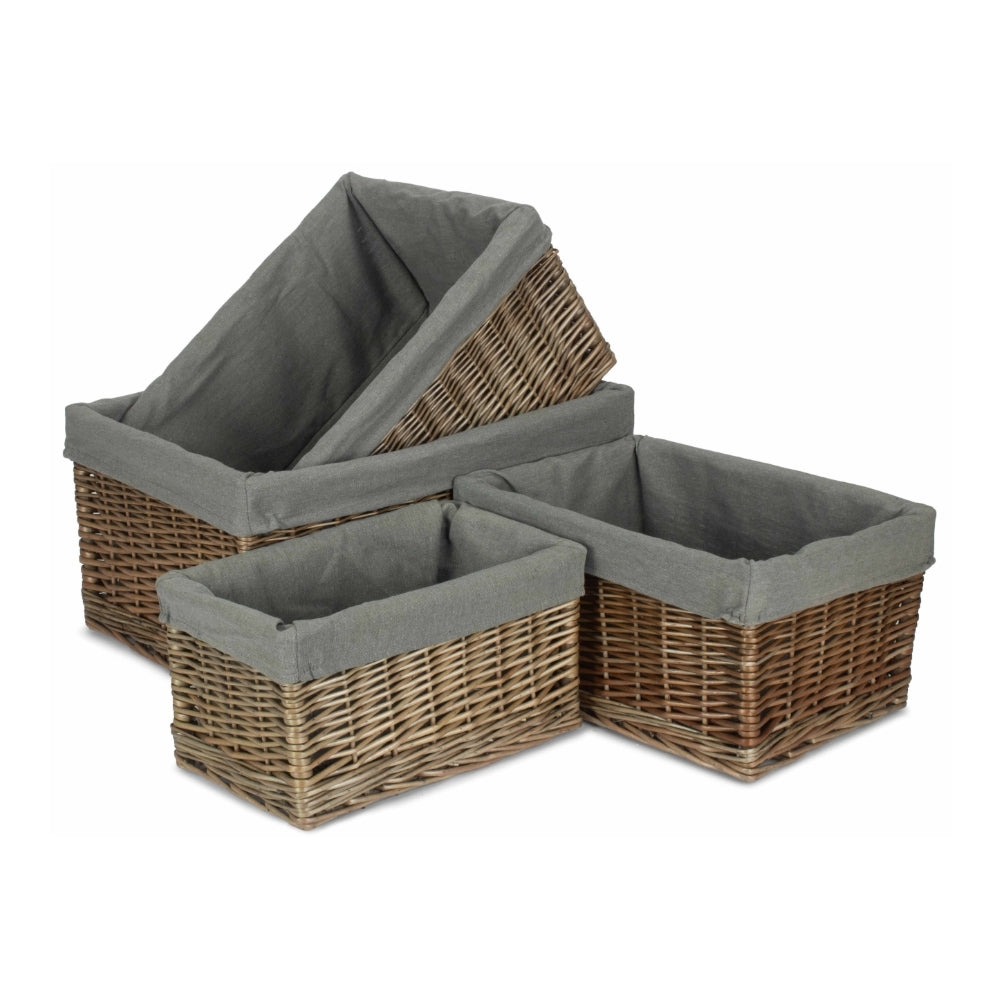 Antique Wash Grey Cotton Grey Lined Willow Storage Baskets | The Willow ...